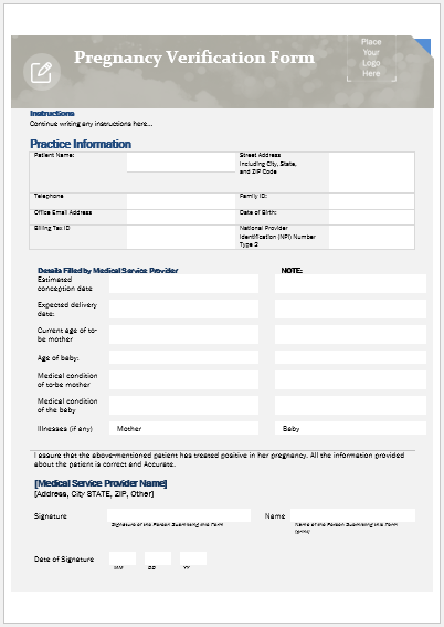 Pregnancy Verification Form Ms Word Word And Excel Templates