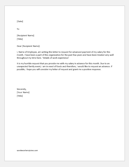 Advance Payment Request Letters For Various Reasons Word Excel Advance Payment Request Letters For Various Reasons Word Excel