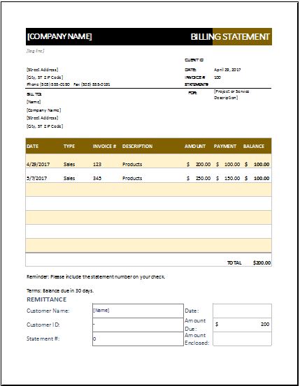 MS Excel Billing Statement Invoice | Word & Excel Templates MS Excel Billing Statement Invoice | Word & Excel Templates