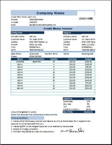MS Excel Credit Memo Invoice Template | Word & Excel Templates