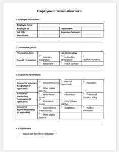 employment termination letter | Word & Excel Templates