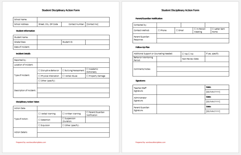 Student Disciplinary Action Form Templates | Download & Save