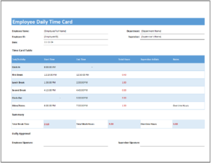 Employee Daily Time Card Formats | Word & Excel Templates