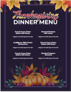 MS Word Thanksgiving Dinner Menu Sheet Templates | Download