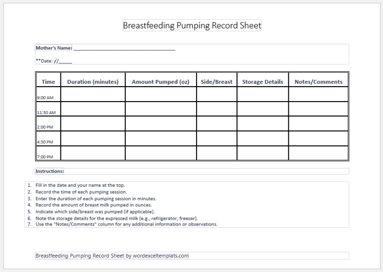 Infant Breastfeeding Tracker Templates | Download & Save