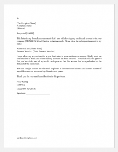 Letters Requesting Closure of Credit Account | Letter Format