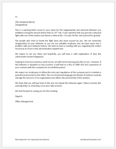 Warning Letter for Inappropriate Behavior | Download