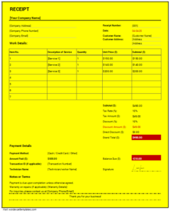 Home Repair Receipt Templates for Excel | Edit & Print