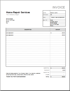 Home Repair Receipt Templates for Excel | Edit & Print