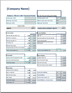 Balance Sheet with Financial Ratio | Word & Excel Templates
