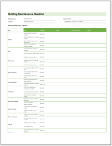 Building Maintenance Printable Editable Checklist Template Openoffice