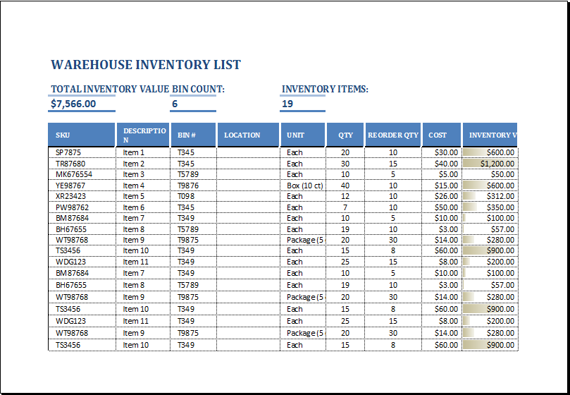 Warehouse Inventory List Template EXCEL | Word & Excel Templates Warehouse Inventory List Template EXCEL | Word & Excel Templates