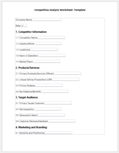 Competitive Analysis Worksheet Template for WORD | Download