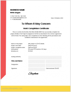 Work Completion Certificate Templates for MS WORD | Download
