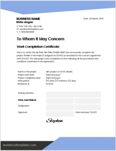 Work Completion Certificate Templates for MS WORD | Download
