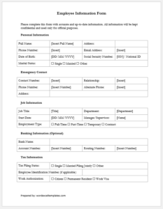Employee Information Form Templates | Word & Excel Templates