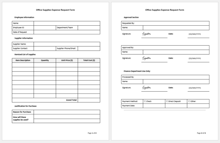 Expense Request Forms for MS Word | Word & Excel Templates