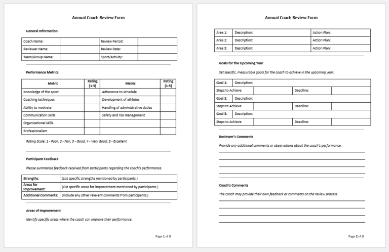 Coach Feedback Form Templates for MS Word | Download Form