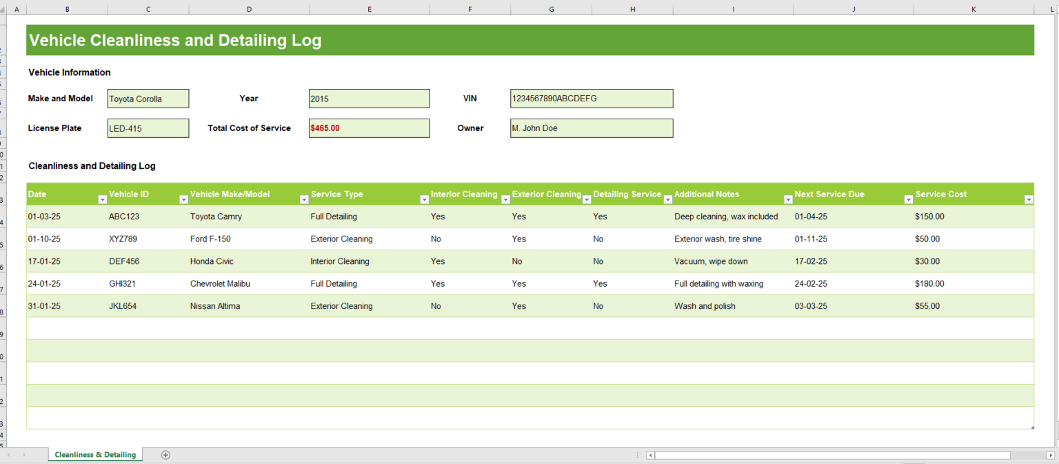 9 Best Vehicle Service Record Templates for MS Excel