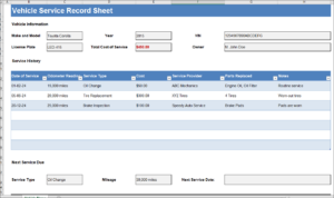 9 Best Vehicle Service Record Templates for MS Excel