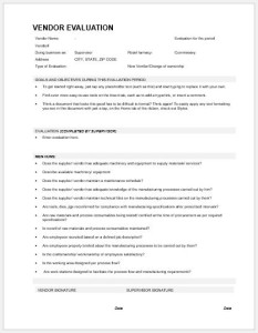 Vendor Evaluation Form Templates for MS Word | Download File