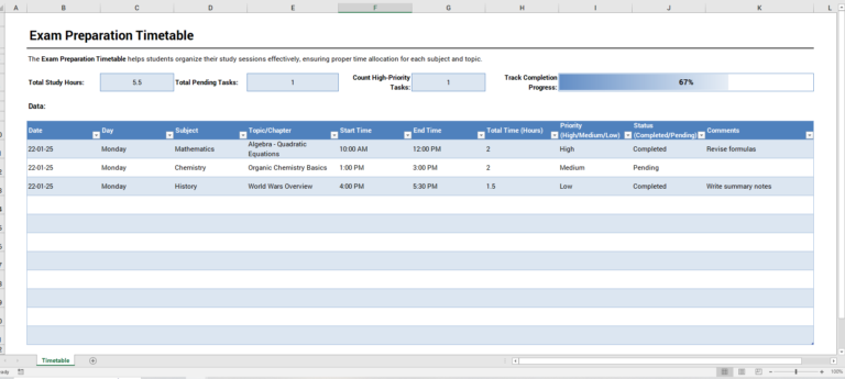 Various Timetable Sheets for MS Excel | Download Files