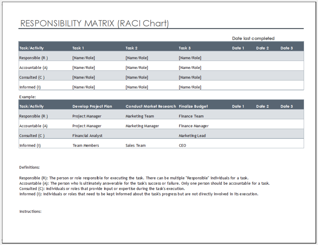 Roles and Responsibilities Sheet Templates for MS Wor