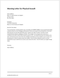 Warning Letter for Physical Assault | Word & Excel Templates