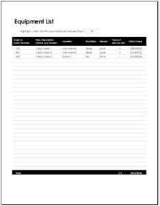 Equipment List Template for MS Excel | Download File
