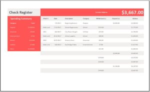 Check Register with Transaction Code Template for MS Excel