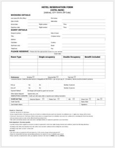 Hotel Reservation Form Templates for MS Word | Download Free