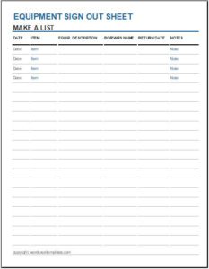 Equipment Sign-out Sheet Templates | Word & Excel Templates