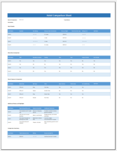 Hotel Comparison Templates for MS Word | Download/Save