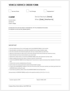 Vehicle Service Order Forms for MS Word & Excel | Download