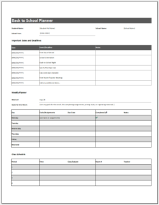 Back to School Planner Template for MS Excel | Download/s