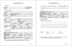 Car Show Registration Forms for MS Word | Download Samples