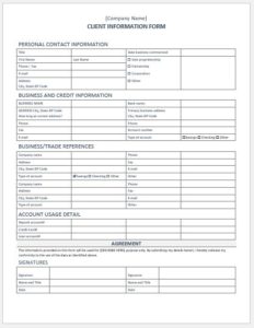 Client Information Form Templates for Word | Download Sample