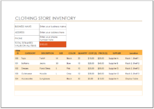 Clothing Store Inventory Template for Excel | Download File