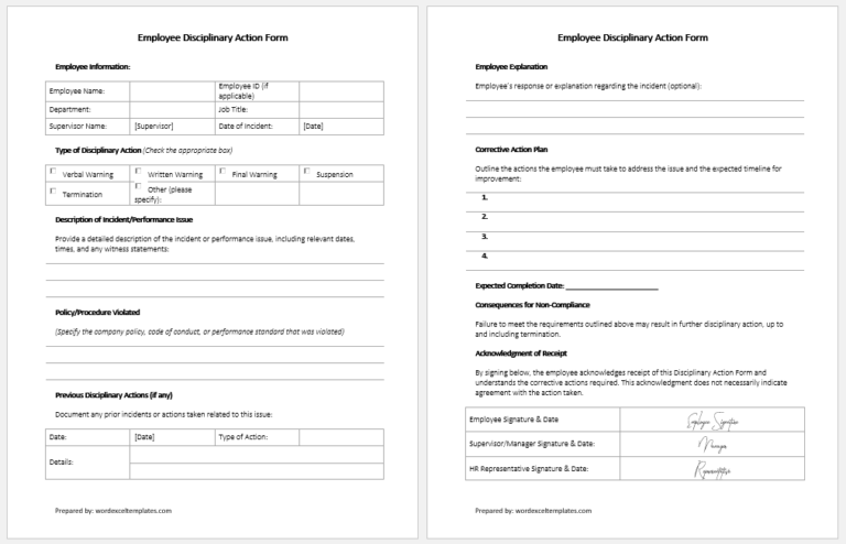Employee Disciplinary Action Forms for MS Word | Download