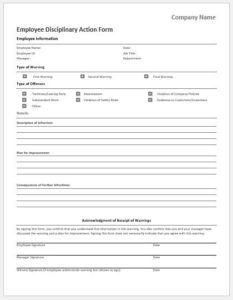 Employee Disciplinary Action Forms for MS Word | Download