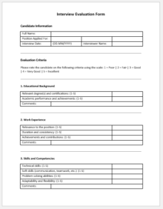 5 Best Interview Evaluation Forms for MS Word | Download