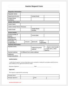 Invoice Request Form Templates for MS Word | Save