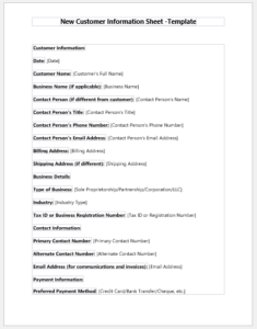 New Customer Information Sheets for MS Word | Download Files
