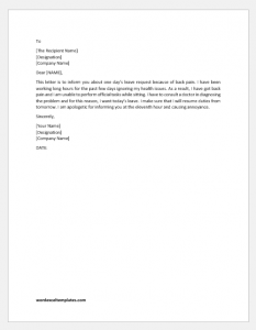 One Day Off Request Letters to Boss | Word & Excel Templates