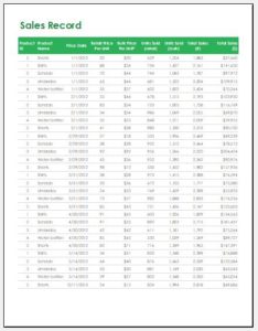 Product Sales Record Sheet for Excel | Download File & Save
