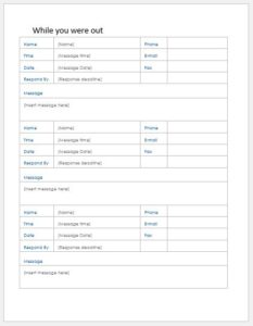 Telephone Message Log Templates MS Word | Download Files