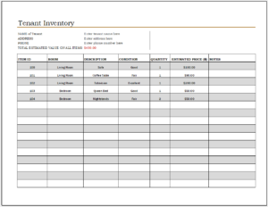 Tenant Inventory Template for MS Excel | Download File