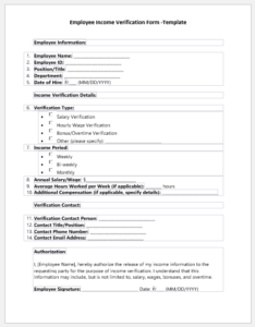 Employee Income Verification Form Templates for MS Word