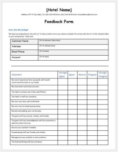 Hotel Services Feedback Form Templates for MS Word | Save