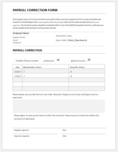 Payroll Correction Form Templates for Word | Download Form